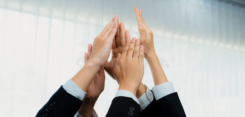 Office Worker Team Stacking Hand Together Symbolize Successful Teamwork ...