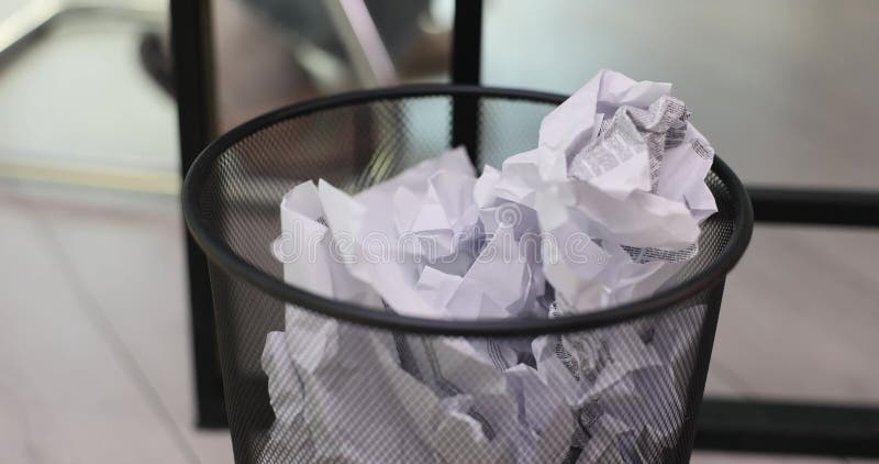 Office Worker Throws Crumpled Paper into Rubbish Bin by Table Stock ...