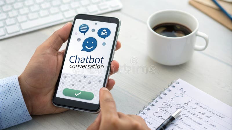 Office Worker Using Chatbot Conversation on Smartphone App Stock Image ...