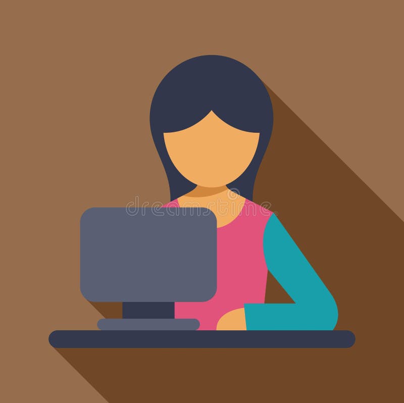 Office Worker Using Desktop Computer at Desk Stock Illustration ...