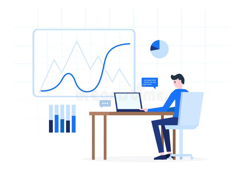 Cartoon Man Working with Laptop Stock Vector - Illustration of concept ...