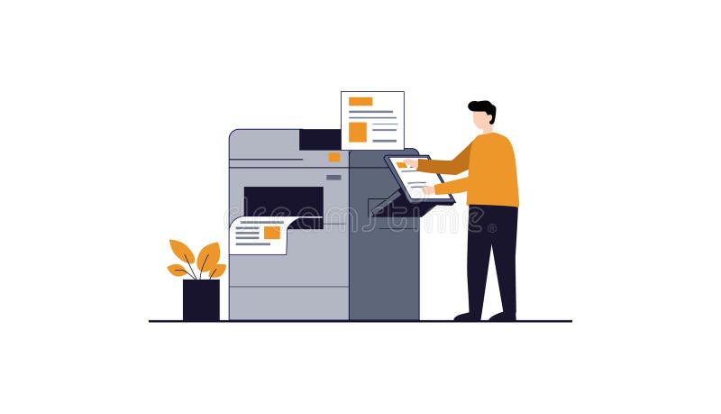 Office Worker Using Printer for Document Processing Stock Vector ...