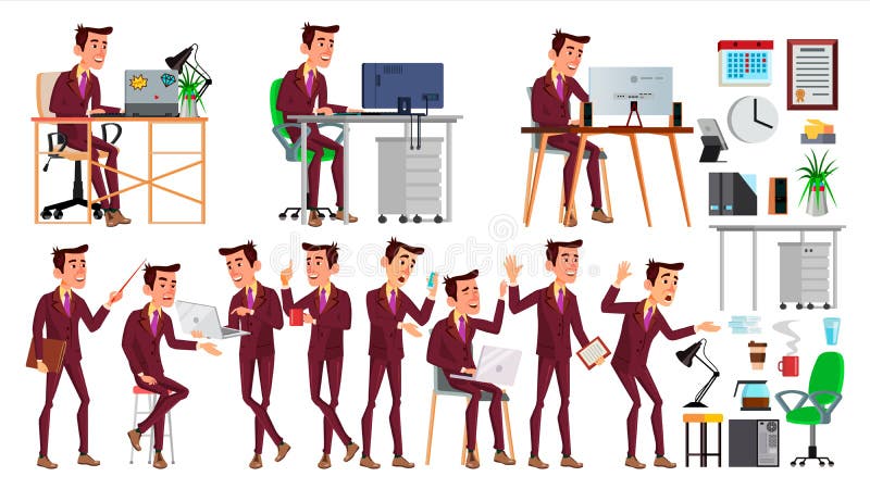 Office Worker Vector. Face Emotions, Various Gestures. Businessman ... Office Worker Vector. Face Emotions, Various Gestures. Businessman ...