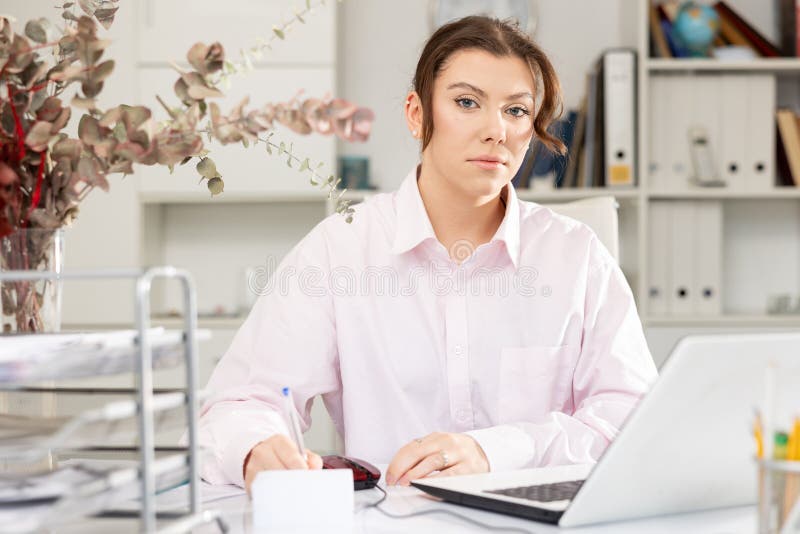 Office Worker Woman is Working at a Computer in Office Stock Image ...
