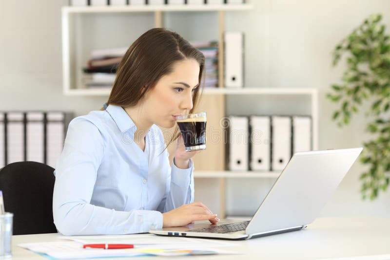 Office Worker Working and Drinking Coffee Stock Photo - Image of coffee ...