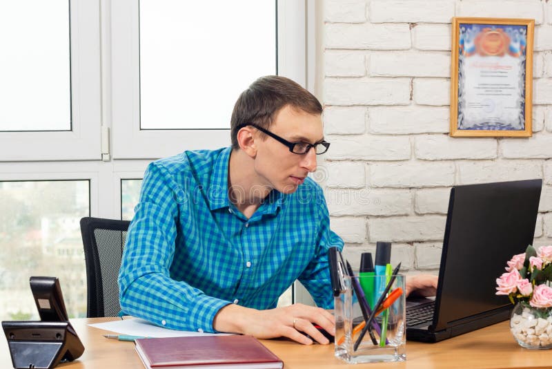 Office Worker Working in a Laptop Stock Image - Image of glass ...