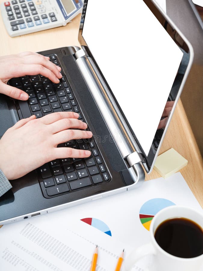 Office Worker Runs with Laptop and Chart on Screen Stock Photo - Image ...