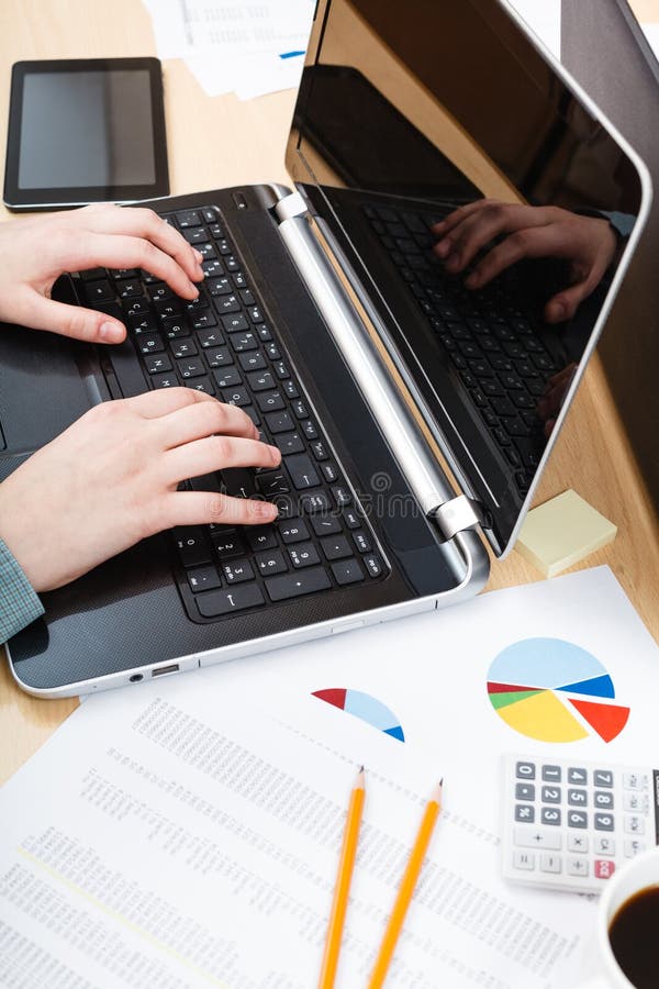 Office Worker Working with Laptop at Office Table Stock Photo - Image ...
