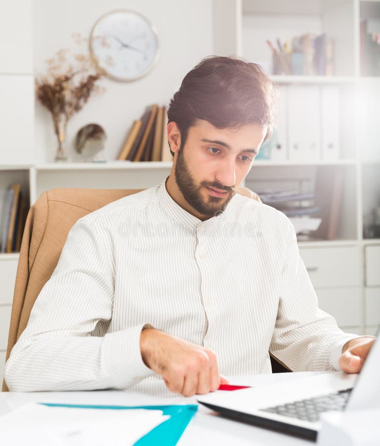Office Worker Working at Laptop Stock Photo - Image of business ...