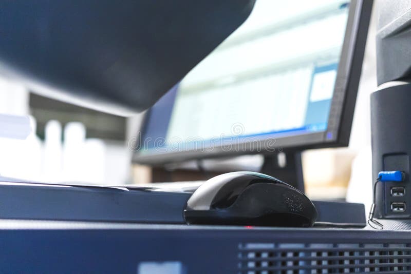 Office Worker Workplace with Wired Mouse and Old Screen. Concept of ...