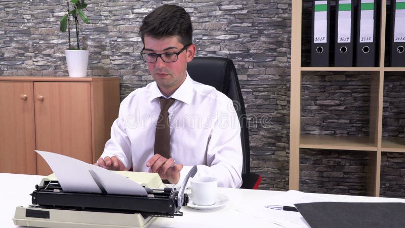 Office Worker Writes on a Typewriter Stock Footage - Video of ...