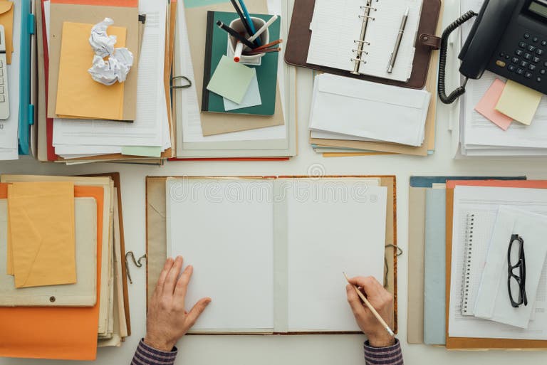 Office Worker Writing Paperwork Stock Photo - Image of pages, folder ...