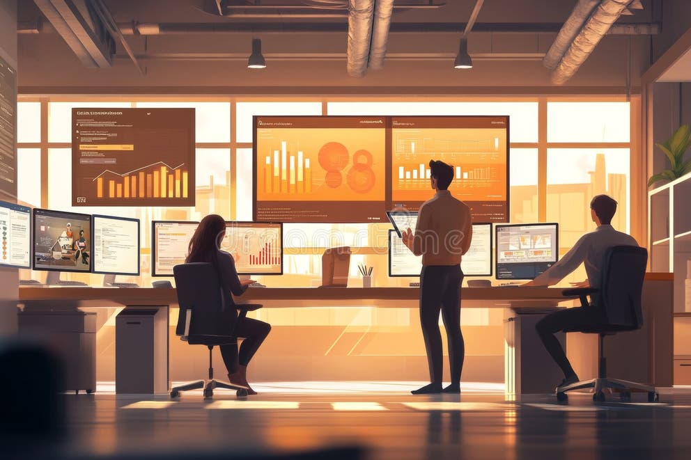 Office Workers Analyzing Big Data and Key Performance Indicators on a ...