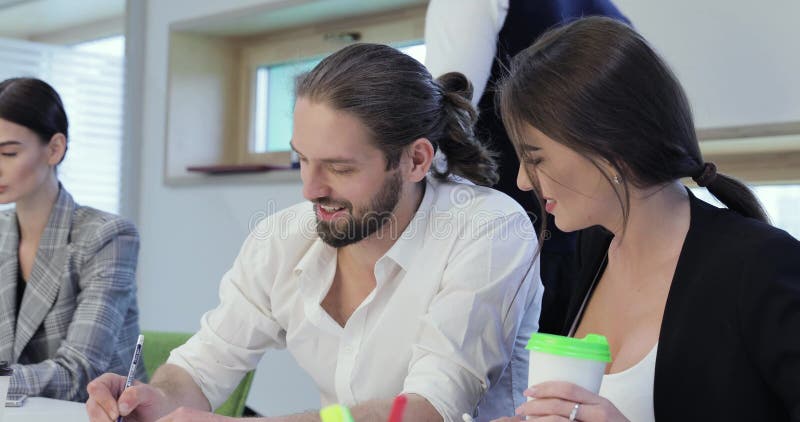 Office Workers Use Computer and Laptop To Accomplish Tasks Stock Video ...