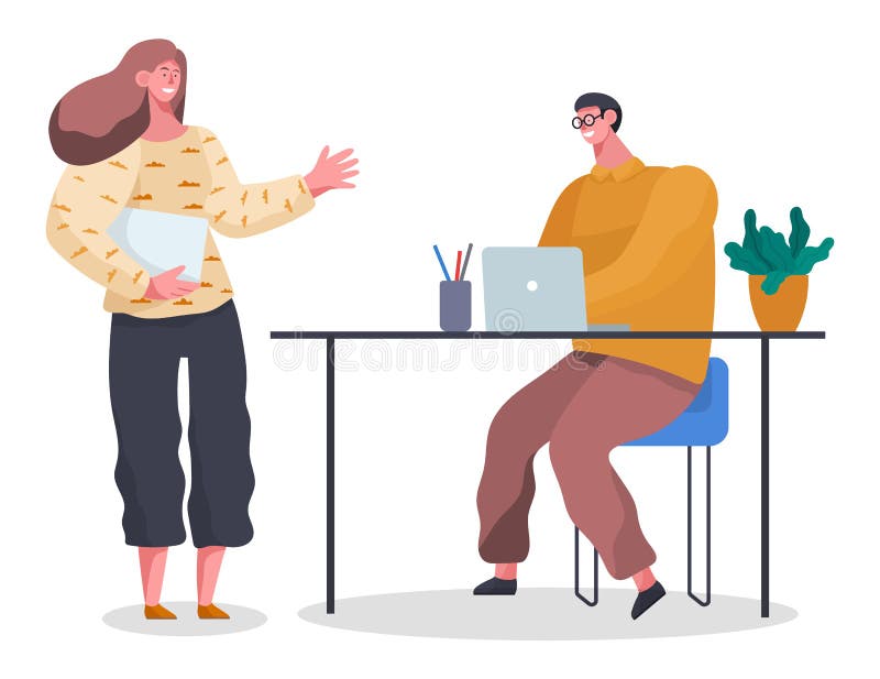 Office Workers Characters Discussing Matters. Business Meeting and ...