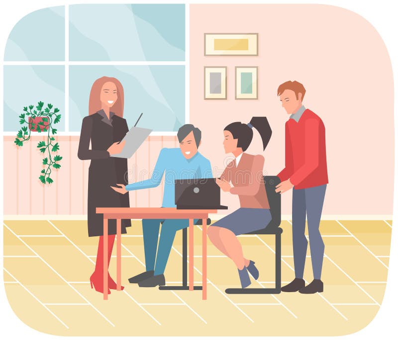 Office Workers. Co-workers. Colleagues Discuss Project Teamwork. Office ...