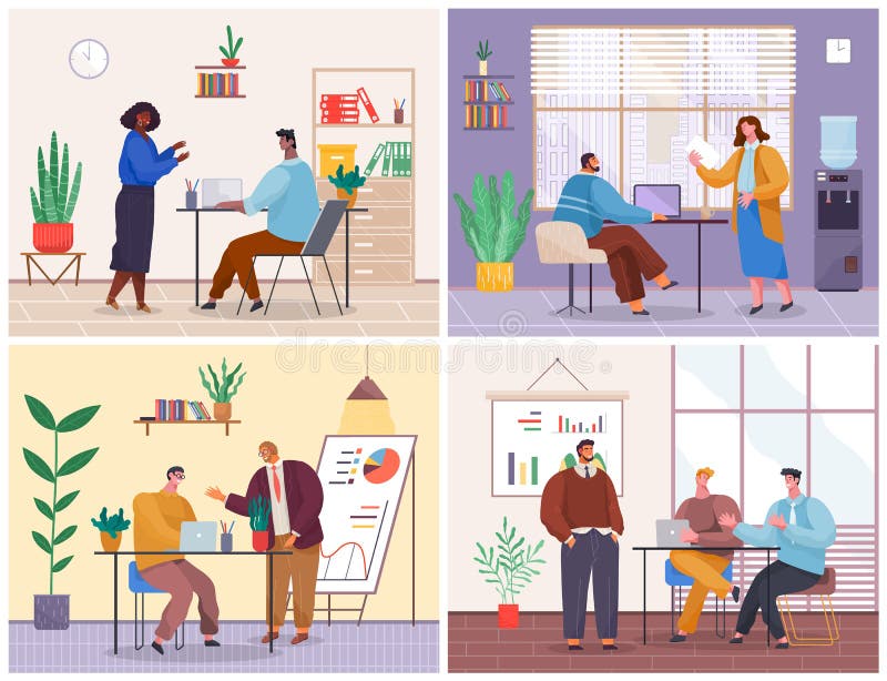 Office Workers. Co-workers. Colleagues Discuss Project Teamwork. Office ...