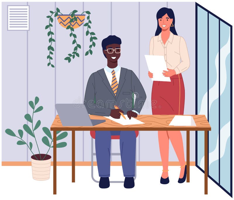 Office Workers. Co-workers. Colleagues Discuss Project Teamwork. Office ...