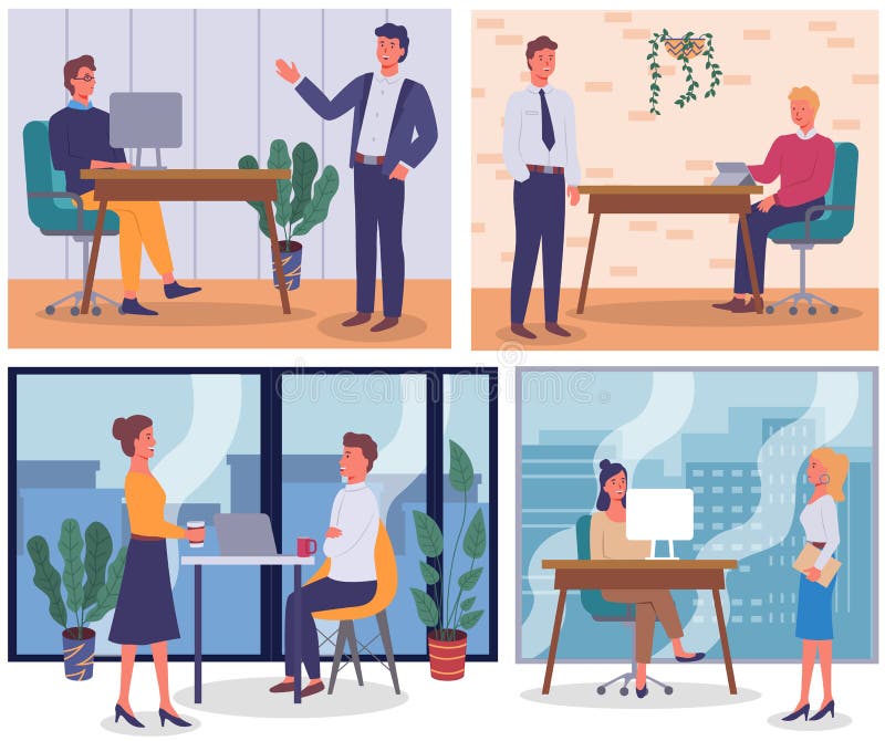 Office Workers. Co-workers. Colleagues Discuss Project Teamwork. Office ...