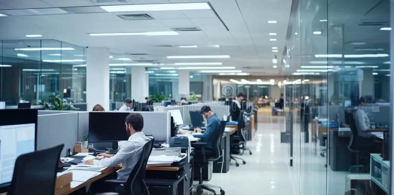 Office Workers Collaborate on Project in Corporate Interior Workspace ...