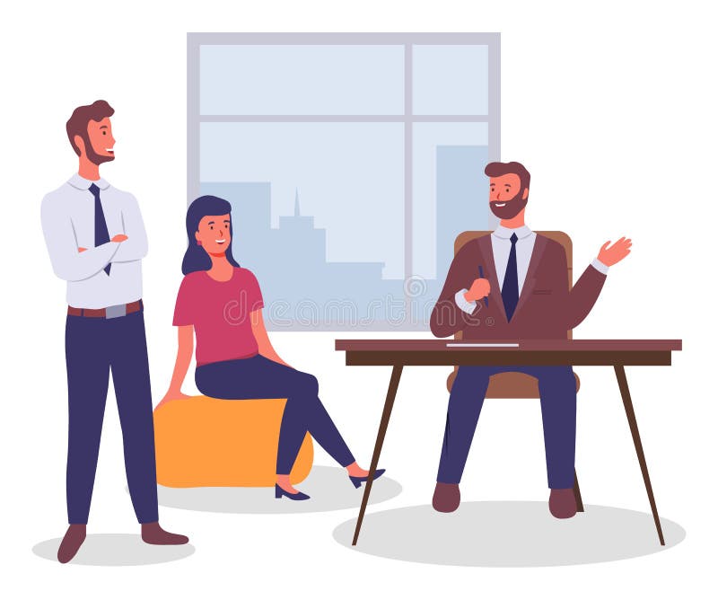 Office Workers on Meeting and Brainstorming Stock Vector - Illustration ...