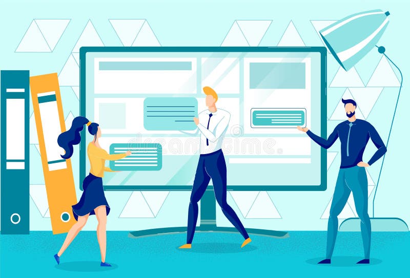 Office Workers Creating Unique Content for Site Stock Illustration - Illustration of huge ...