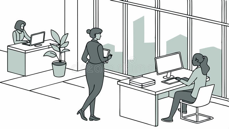 Office Workers at Desks, Productive Work Environment, Vector Design ...