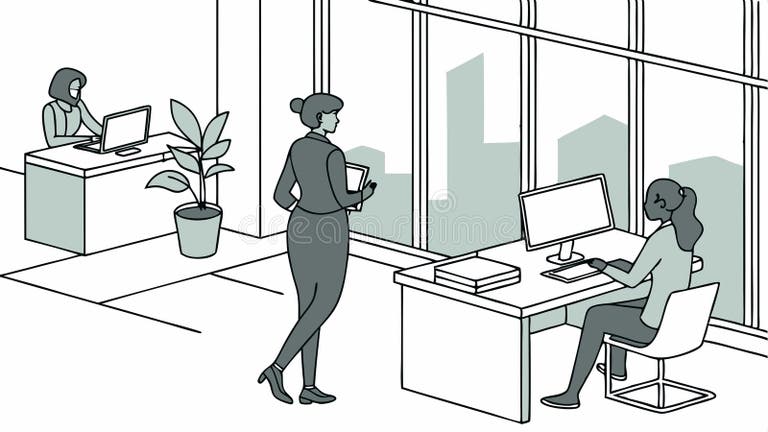 Office Workers at Desks, Productive Work Environment, Vector Design ...