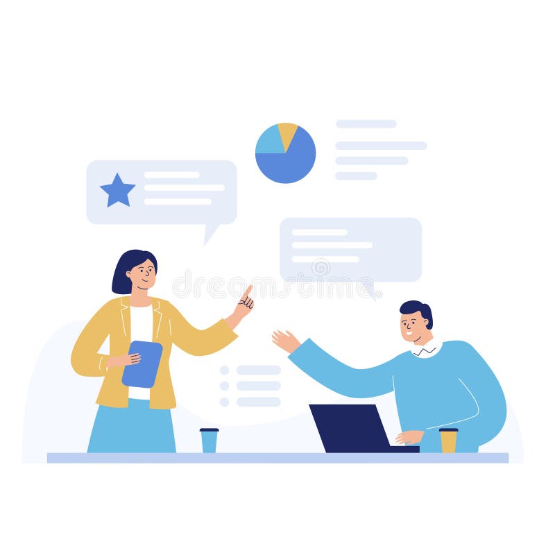 Office Workers Discuss Working Information. Stock Vector - Illustration ...