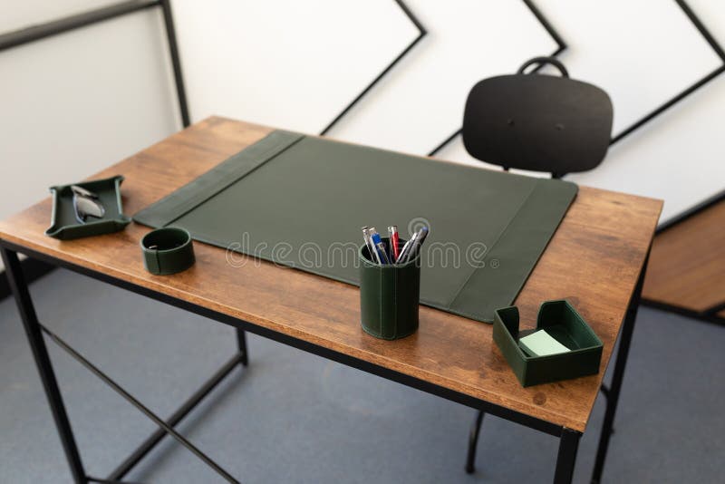 Office Workers Empty Table with Leather Mat Stock Photo - Image of ...