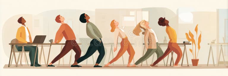 Office Workers Engaging in Light Exercise Together during a Collaborative Break Time in a Modern ...