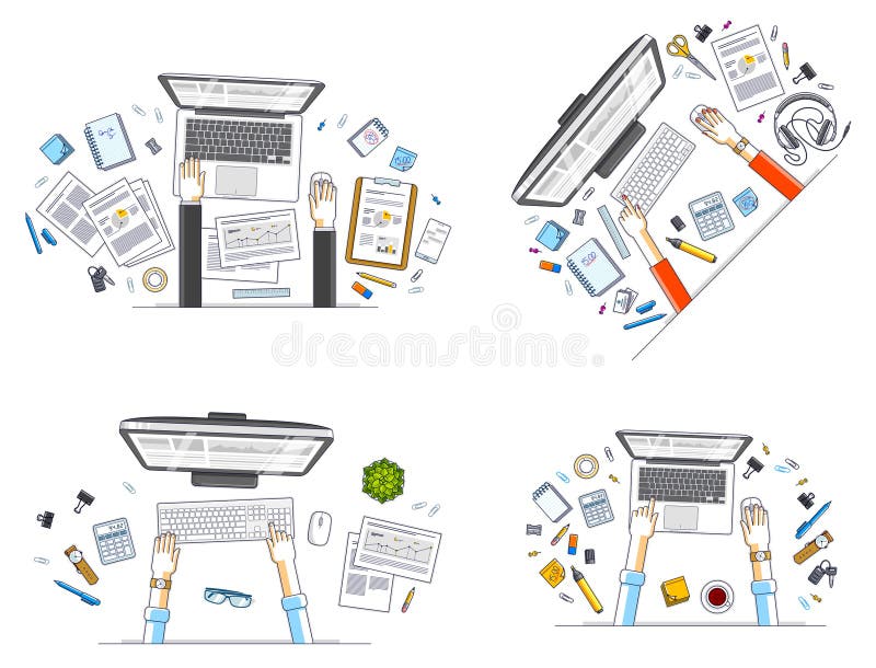 Office Workers or Entrepreneurs Working on a PC Computers, Top View of ...