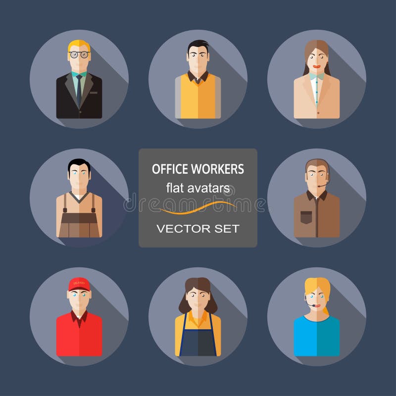 Office Workers Flat Avatars Vector Set. Stock Vector - Illustration of ...