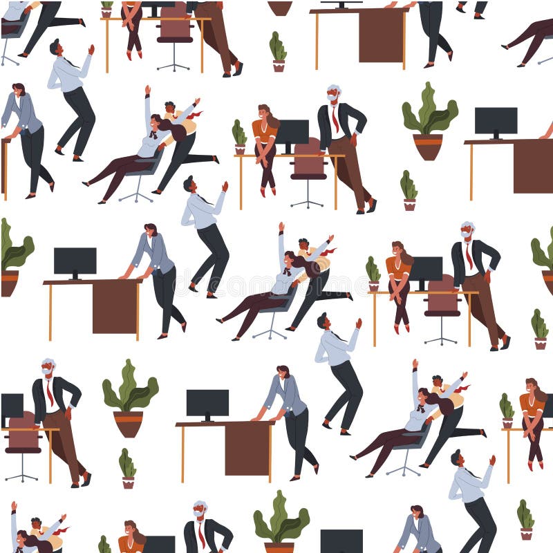 Office Workers Going Crazy on Coffee Break Seamless Pattern Stock ...