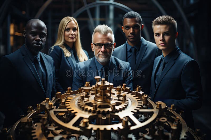 Office Workers and a Large Clock Mechanism. Stock Image - Image of ...