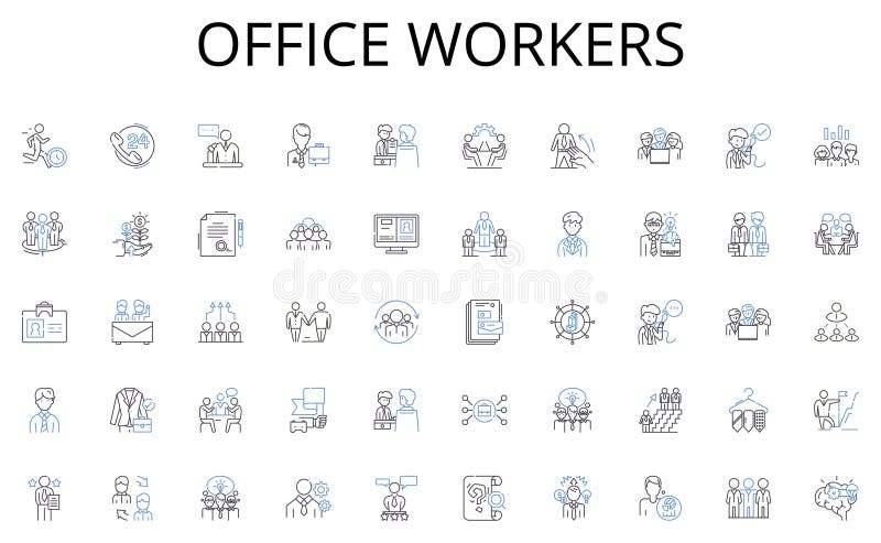 Office Workers Line Icons Collection. Planning, Alignment, Execution ...