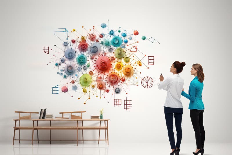 Office Workers Looking at Work Charts on a White Wall. Stock Image ...