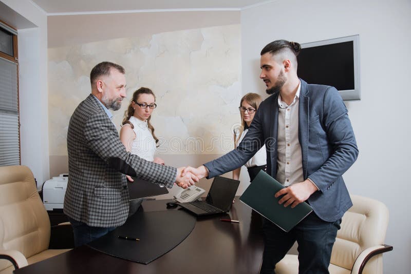 Office Workers Make the Deal, Sign the Agreement on Partnership Stock ...