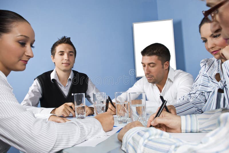 Office Workers In The Middle Of Business Meeting Stock Photo - Image of ...