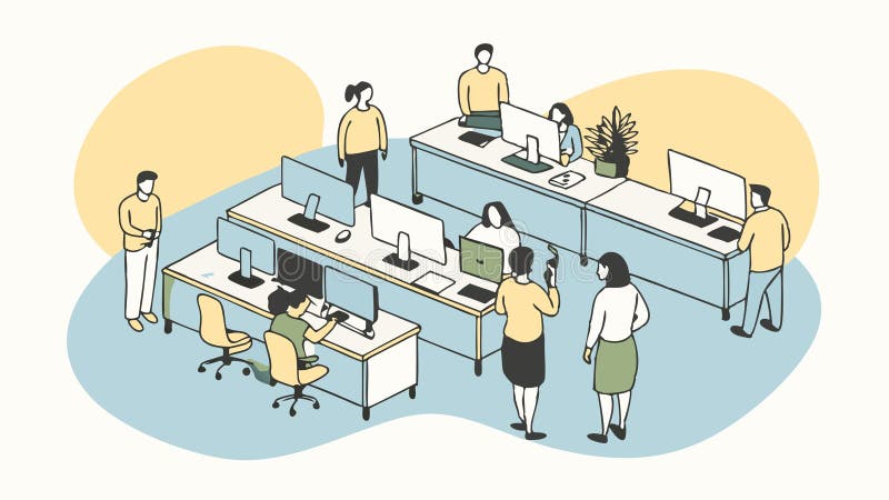 Modern Office Workers Collaboration Teamwork Digital Workplace Scene ...