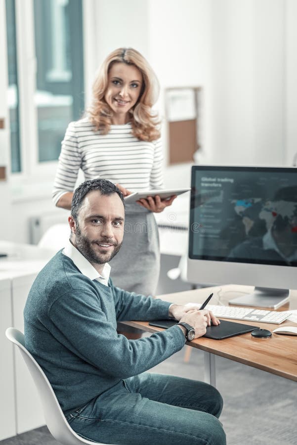 Nice Joyful People Working in the Office Stock Image - Image of economy ...