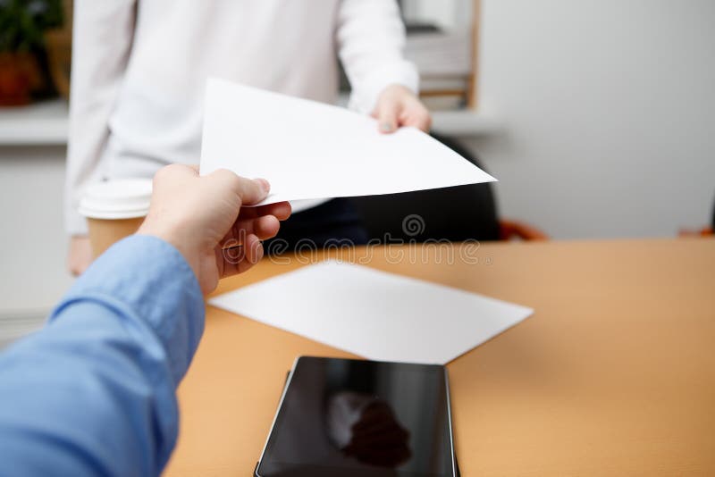 Office Workers Pass Signed Paper Stock Image - Image of businesswoman ...
