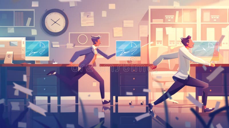Office Workers Racing Against Time in High-Pressure Work Environment ...