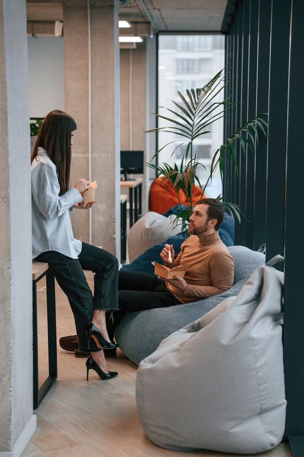 Office Workers are in the Rest Zone is Having a Break and Eating Food ...