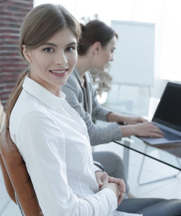 Office Workers Sitting Behind a Desk. Stock Image - Image of meeting ...
