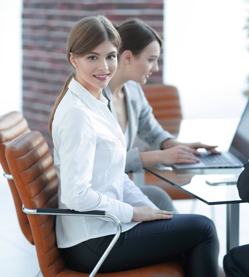 Office Workers Sitting Behind a Desk. Stock Photo - Image of laptop ...