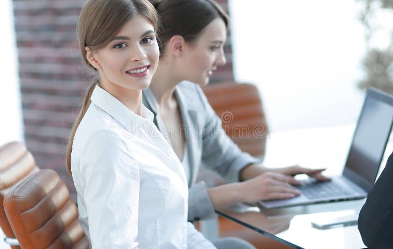 Office Workers Sitting Behind a Desk. Stock Image - Image of marketing ...