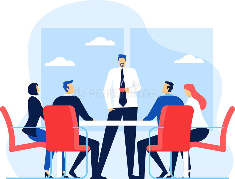 Office Workers Sitting at a Table Listening To Their Boss Explaining ...