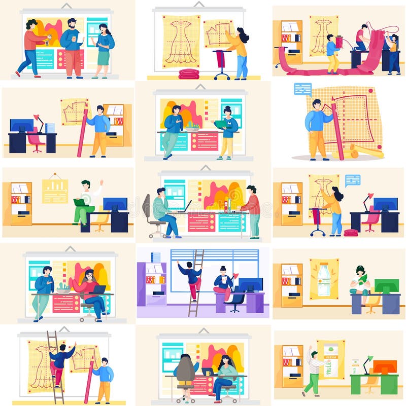 Office Workers Spend Time at Workplace. Fashion Designers Making ...