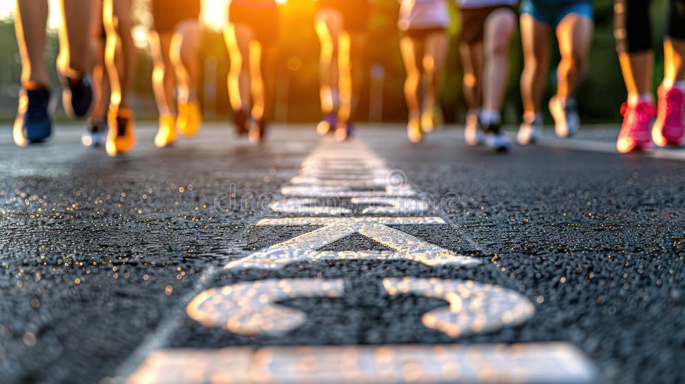 Office Workers Standing at Starting Line, Ready To Run. Teamwork ...
